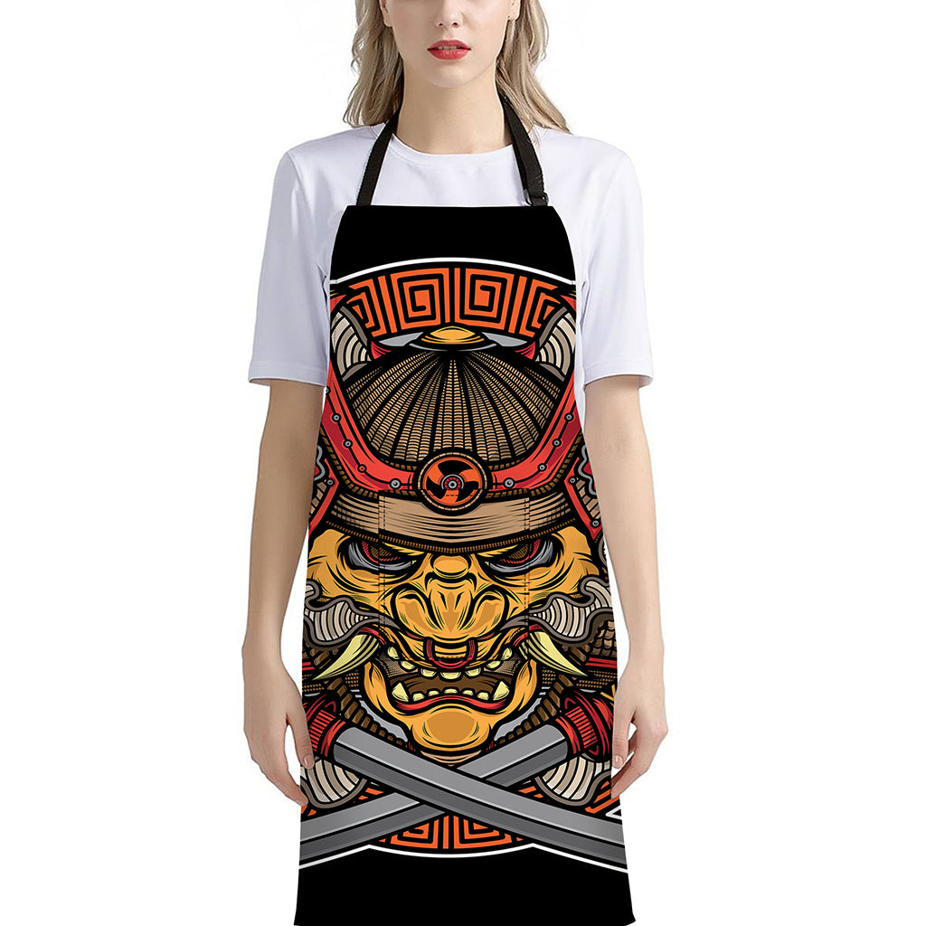 Japanese Samurai Mask Print Bib Apron With Pocket – GearFrost