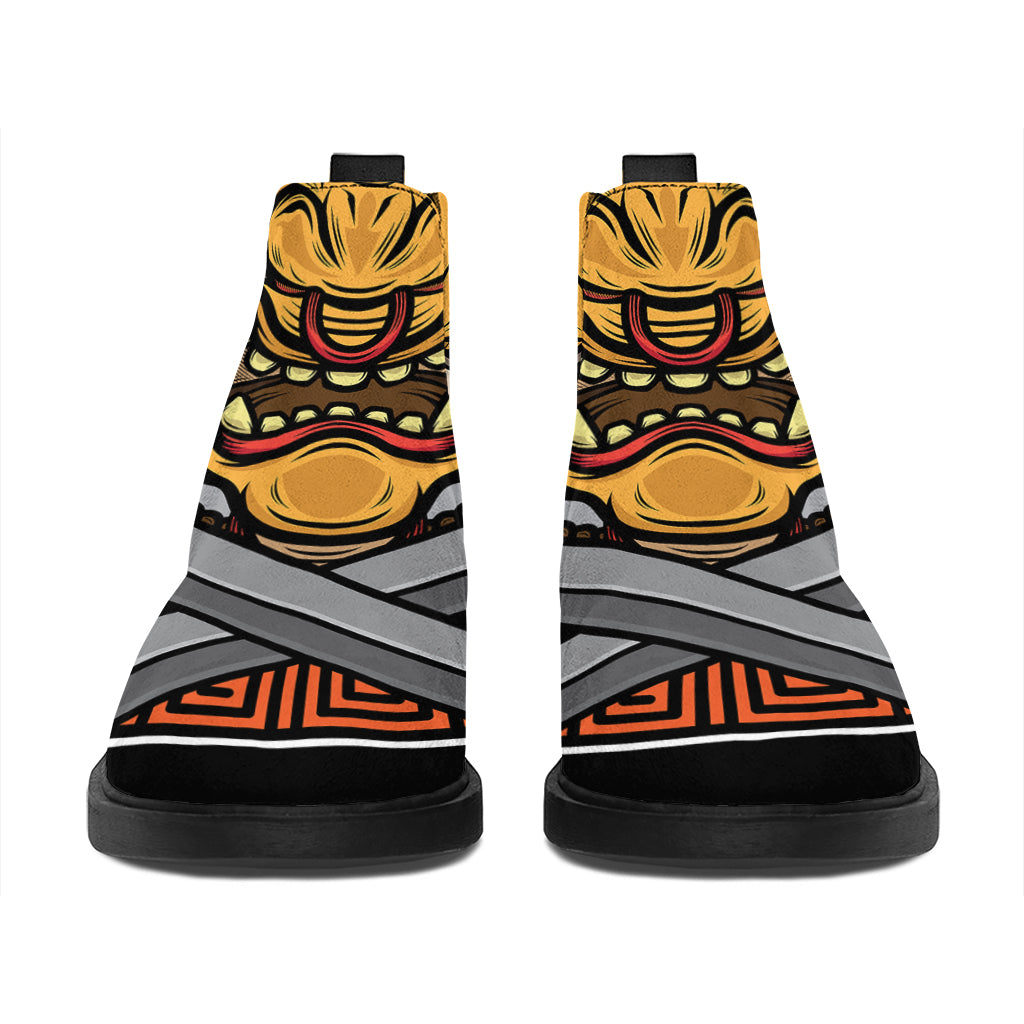 Japanese Samurai Mask Print Flat Ankle Boots – GearFrost