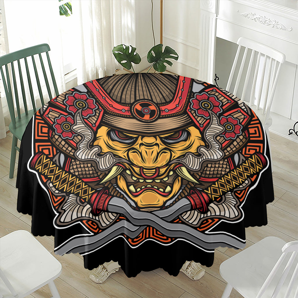 Japanese Samurai Mask Print Waterproof Round Tablecloth – GearFrost