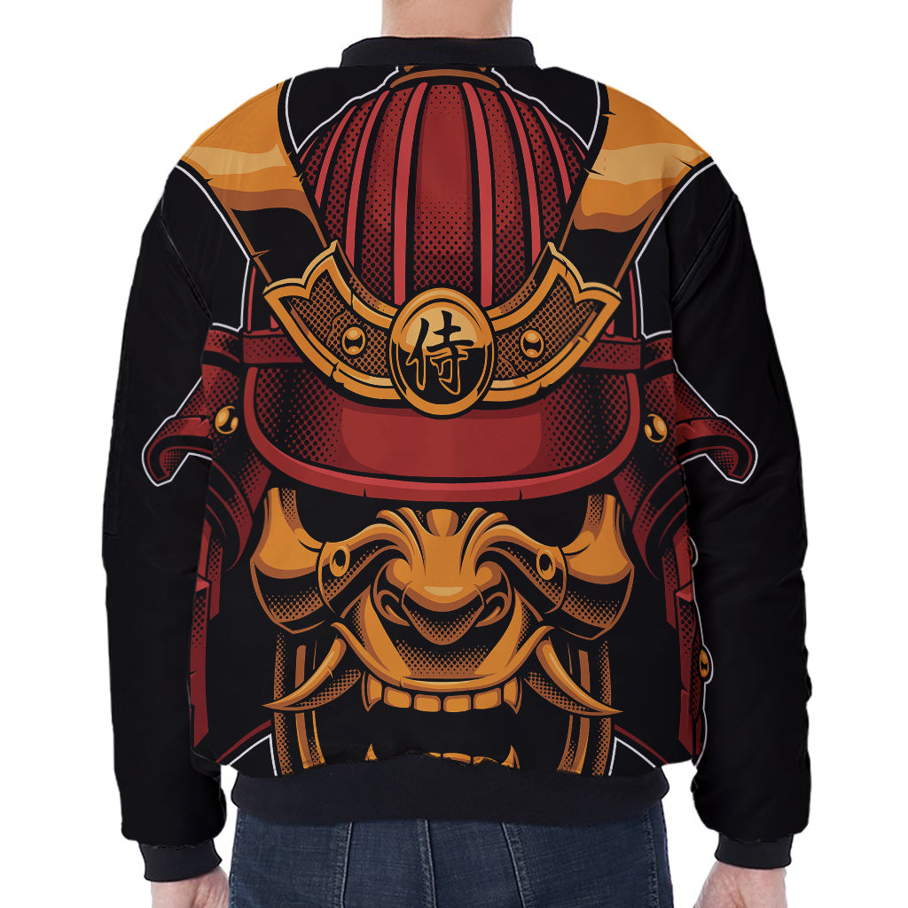 Japanese Samurai Warrior Mask Print Zip Sleeve Bomber Jacket – GearFrost