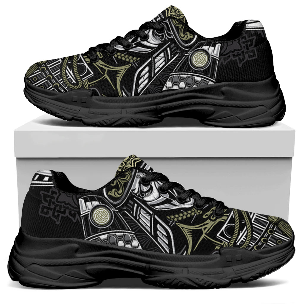 Japanese Samurai Warrior Print Black Chunky Shoes – GearFrost