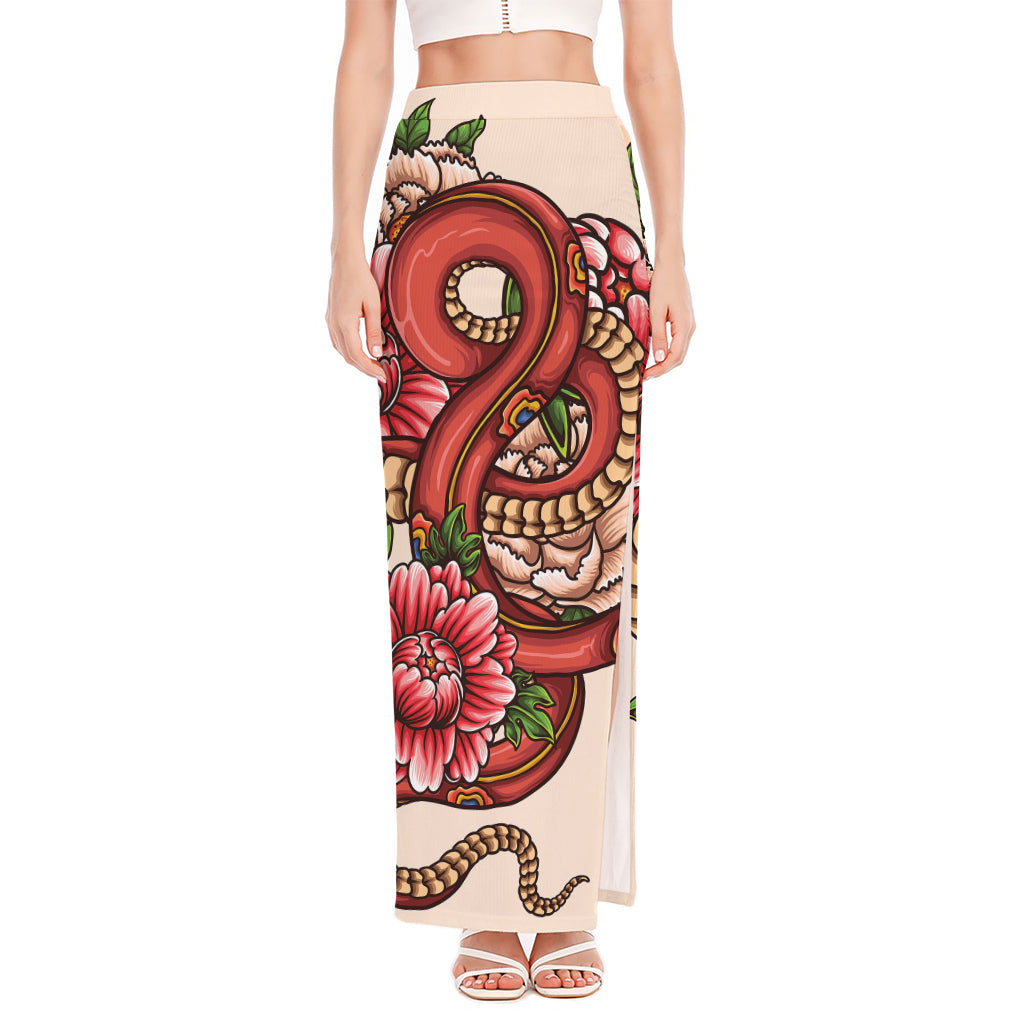 Japanese Snake Tattoo Print High Slit Maxi Skirt – GearFrost