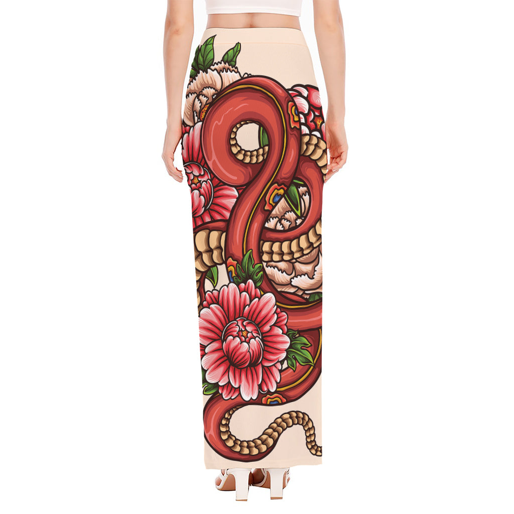 Japanese Snake Tattoo Print High Slit Maxi Skirt – GearFrost