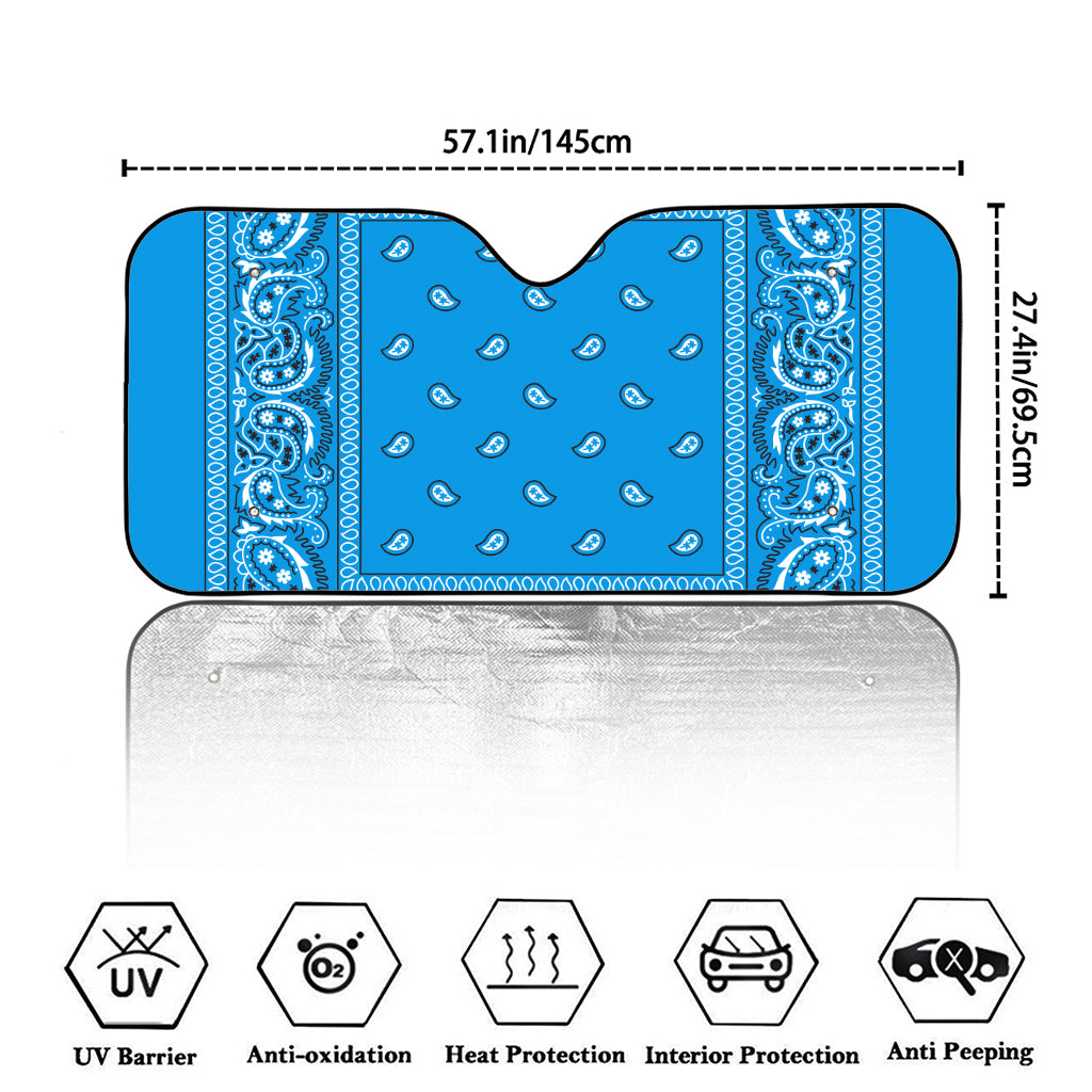 Light Blue Paisley Bandana Print Car Windshield Sun Shade – GearFrost