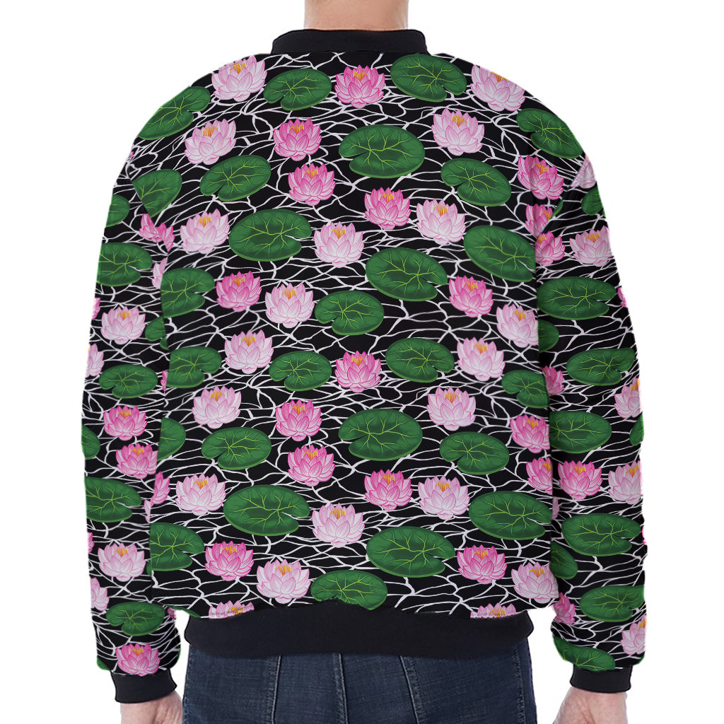 Lotus Flower And Leaf Pattern Print Zip Sleeve Bomber Jacket – GearFrost