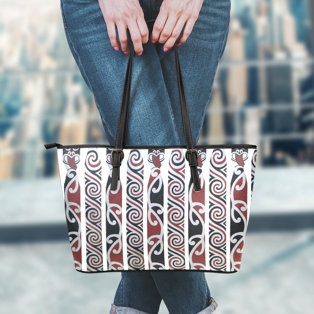 Maori Fence Print Leather Tote Bag With Zipper – GearFrost