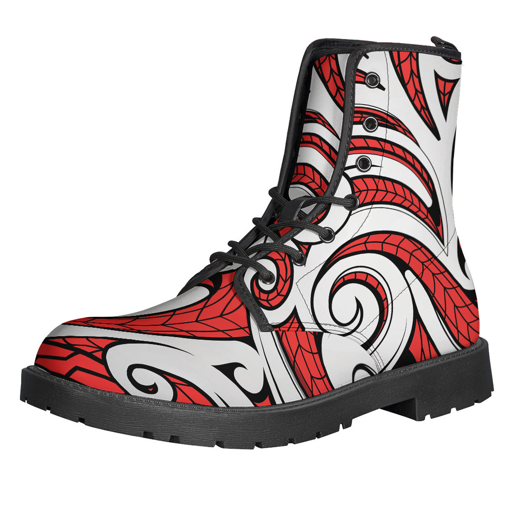 Maori Kowhaiwhai Tribal Polynesian Print Leather Boots – GearFrost