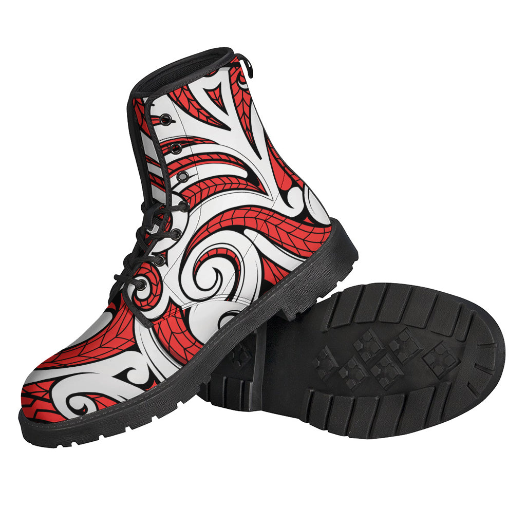 Maori Kowhaiwhai Tribal Polynesian Print Leather Boots – GearFrost