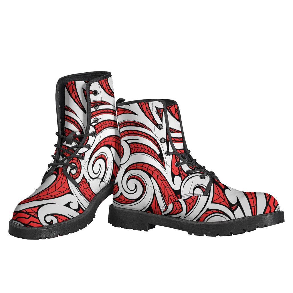 Maori Kowhaiwhai Tribal Polynesian Print Leather Boots – GearFrost