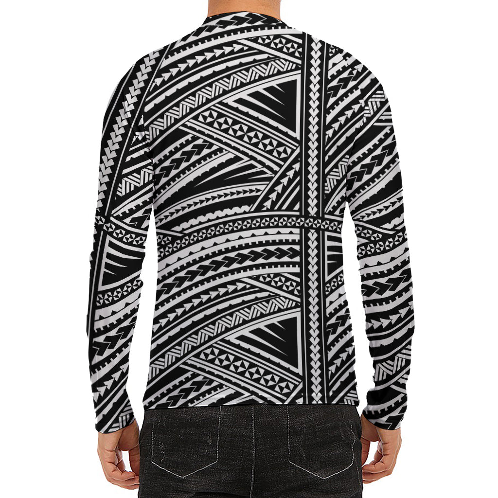 Maori Polynesian Tribal Tattoo Print Men's Long Sleeve Rash Guard ...