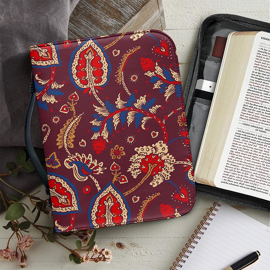 Maroon Vintage Bohemian Floral Print Leather Bible Cover – GearFrost