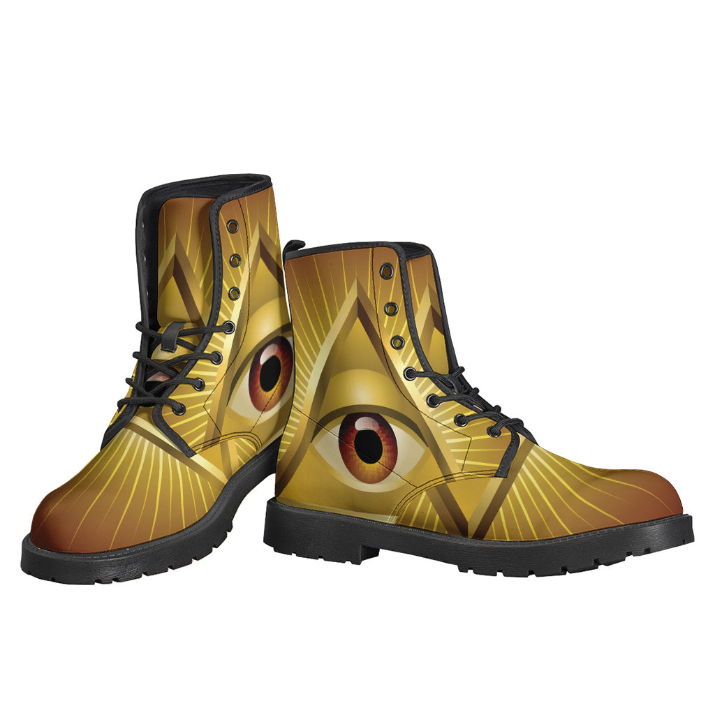 Masonic Eye Sight Print Leather Boots – GearFrost