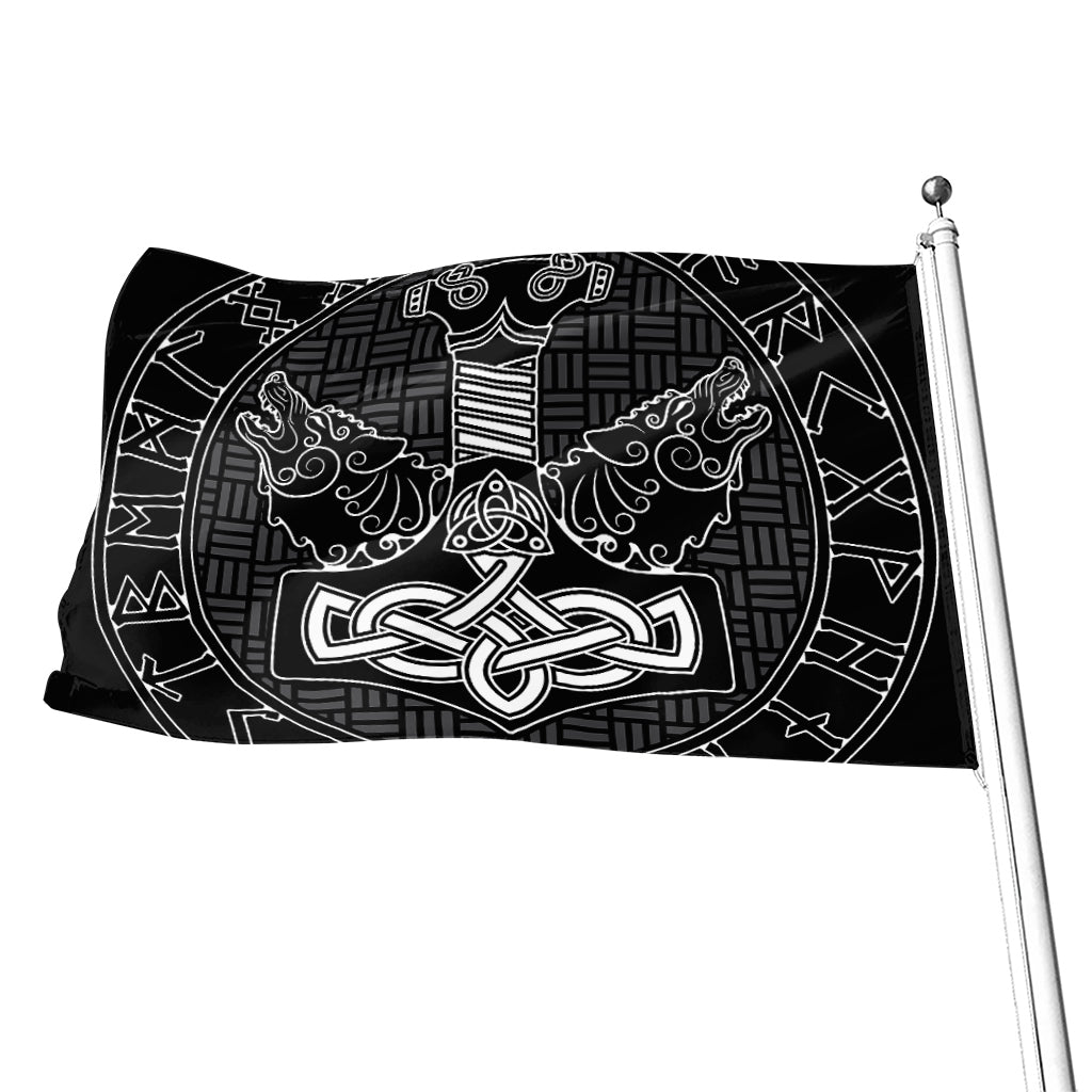 Mjolnir And Scandinavian Runes Print Flag – GearFrost