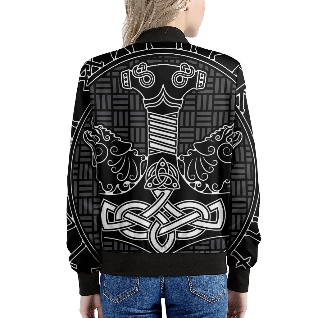 Mjolnir And Scandinavian Runes Print Women's Bomber Jacket – GearFrost