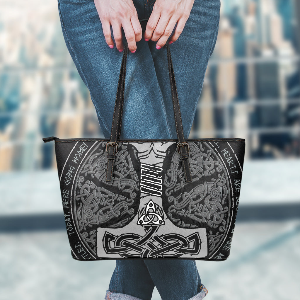 Mjolnir Hammer Of Thor Print Leather Tote Bag With Zipper – GearFrost