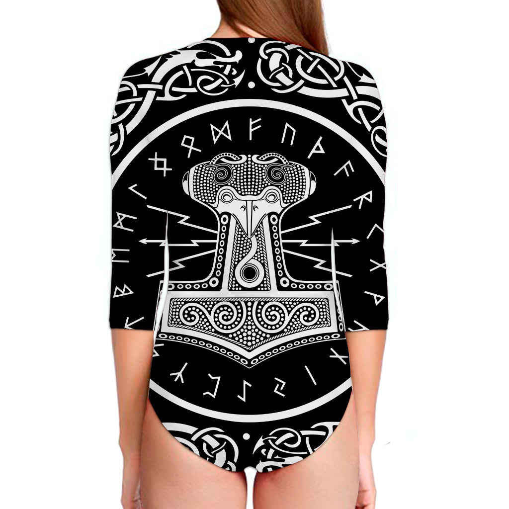 Mjolnir Norse Mythology Print Long Sleeve Swimsuit – GearFrost