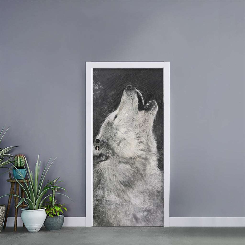 Monochrome Howling Wolf Print Door Sticker – GearFrost