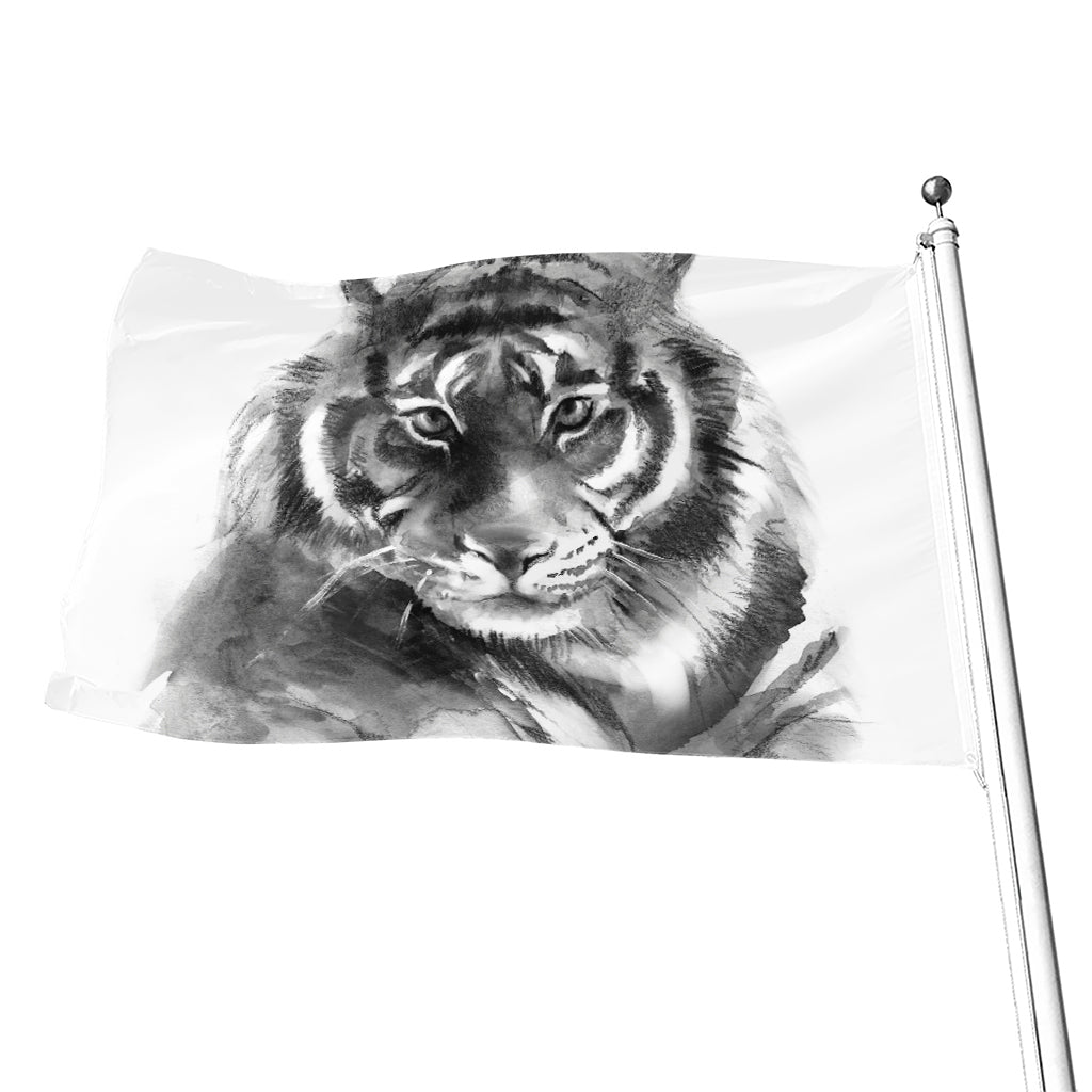 Monochrome Watercolor White Tiger Print Flag – GearFrost