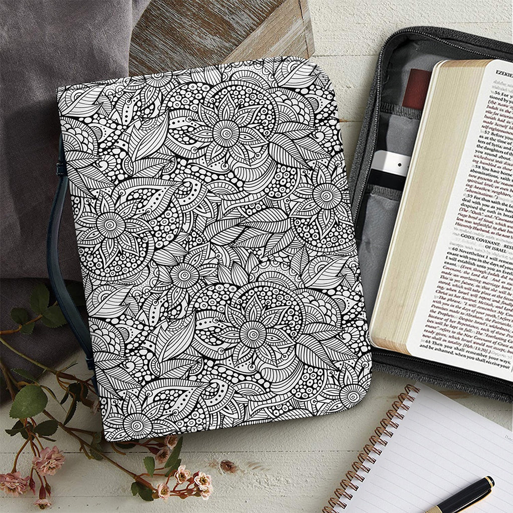 Monochrome Zentangle Pattern Print Leather Bible Cover – GearFrost