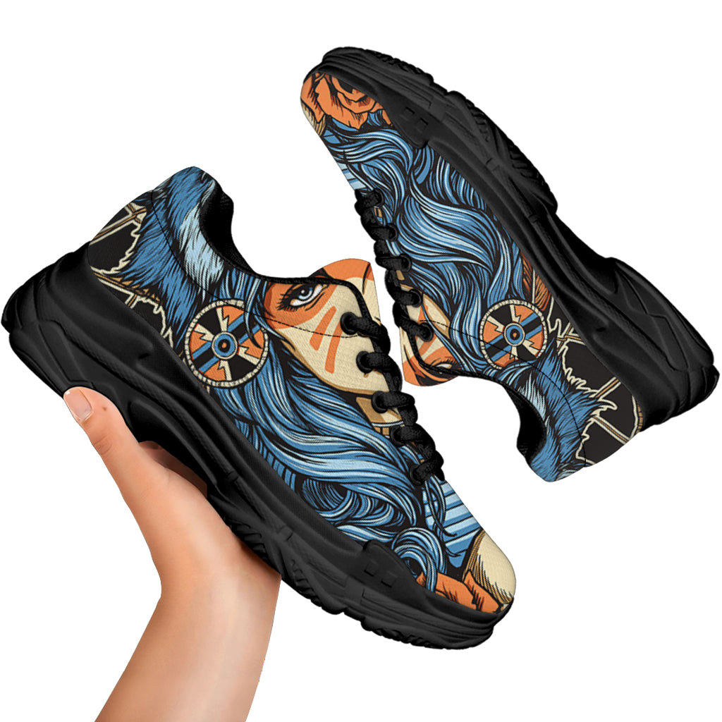 Native American Wolf Girl Print Black Chunky Shoes – GearFrost