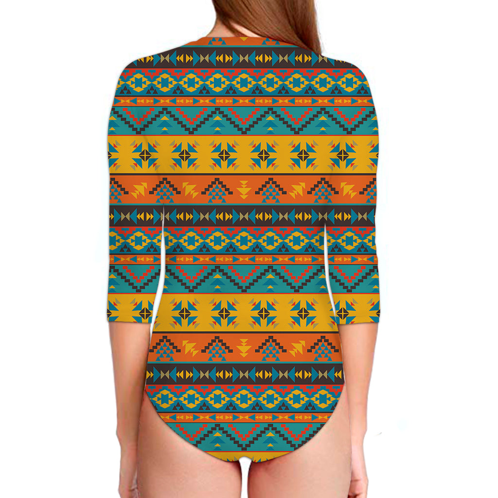 Native Indian Inspired Pattern Print Long Sleeve Swimsuit – GearFrost