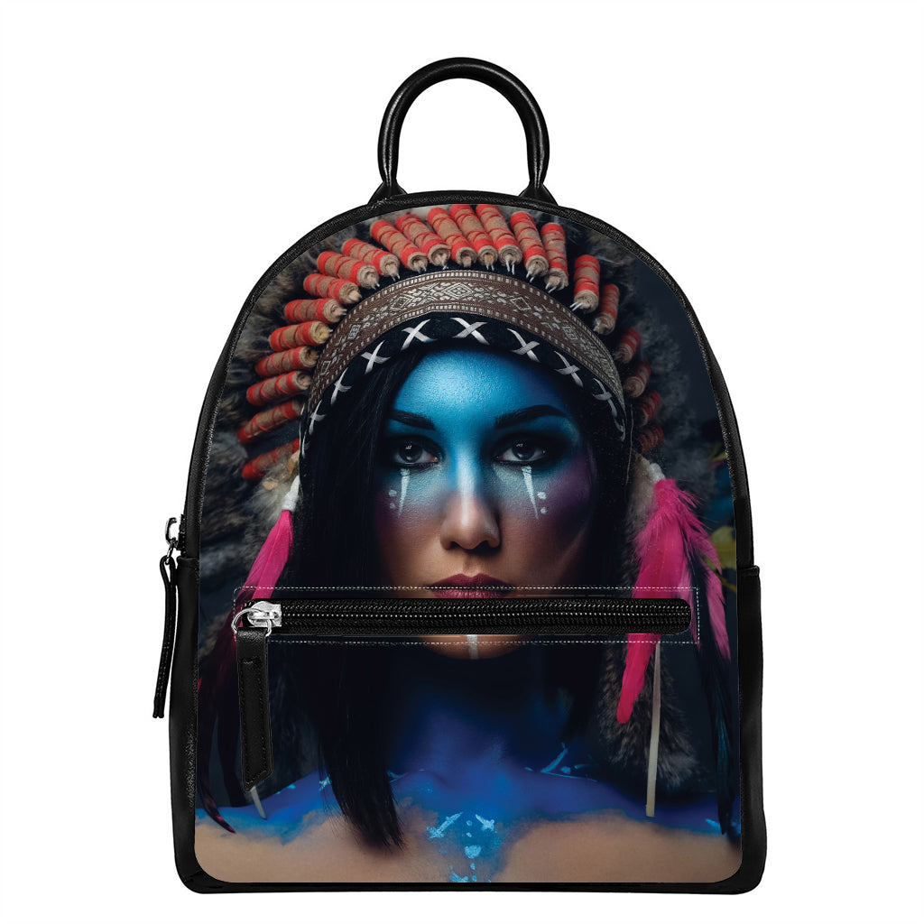 Native Indian Woman Portrait Print Leather Backpack – GearFrost