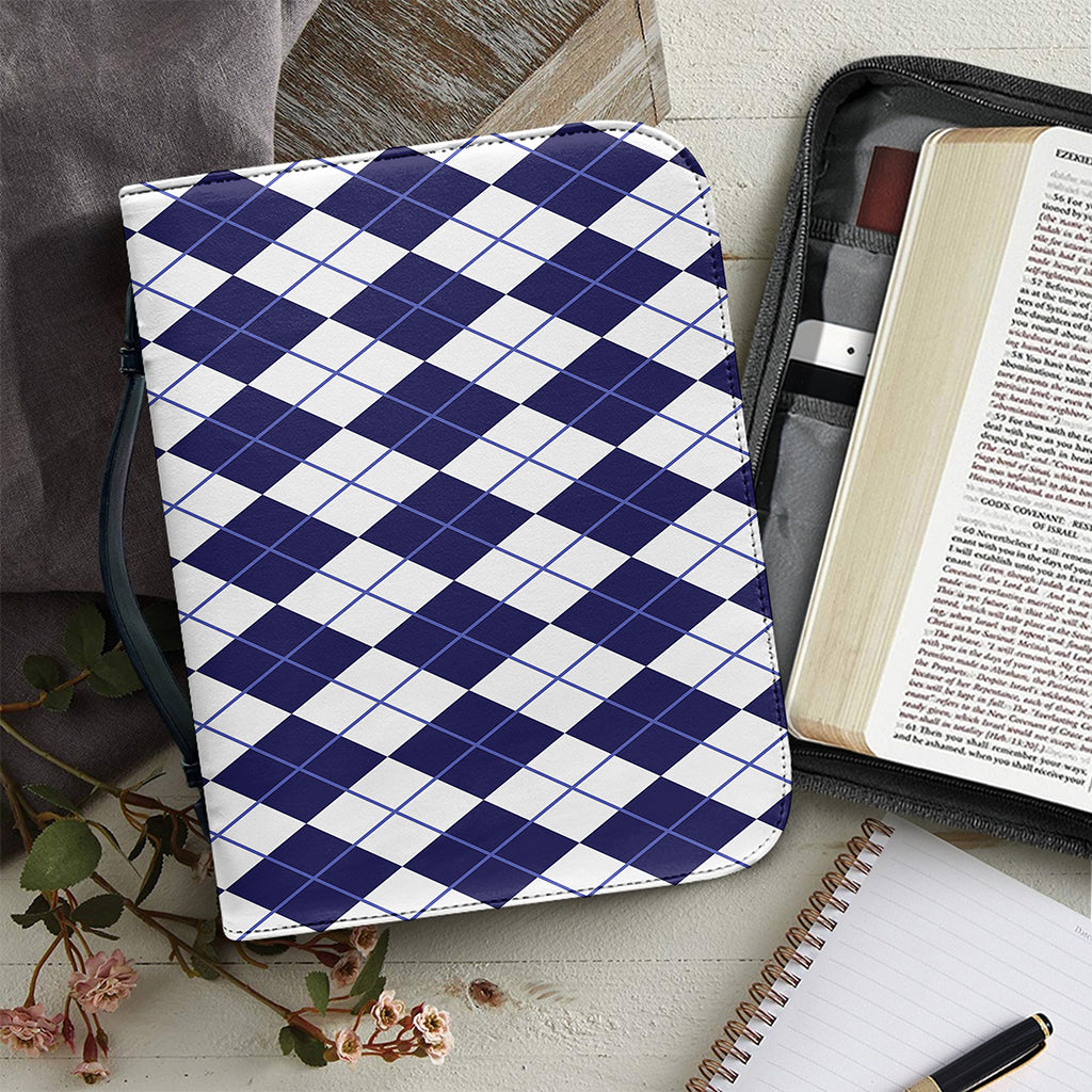 Navy Blue And White Argyle Pattern Print Leather Bible Cover – GearFrost
