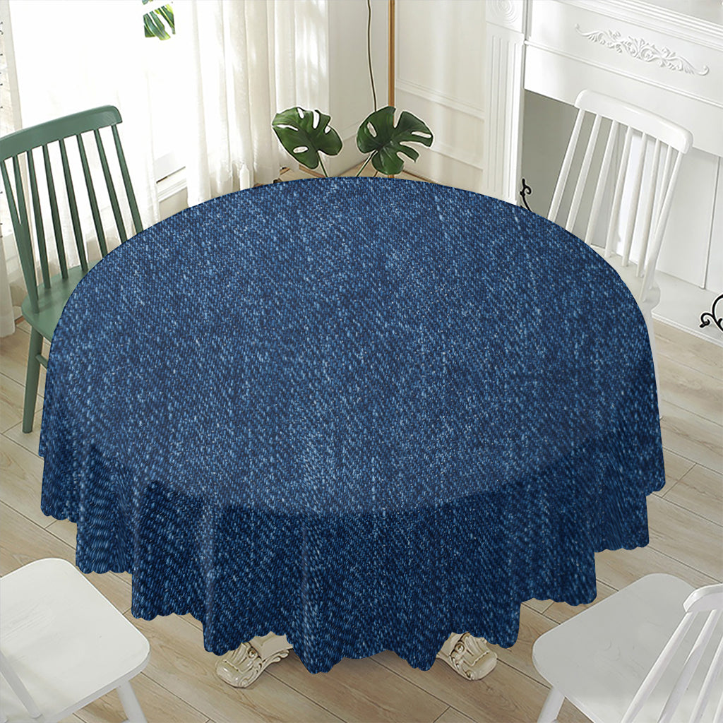Navy Blue Denim Jeans Print Waterproof Round Tablecloth – GearFrost