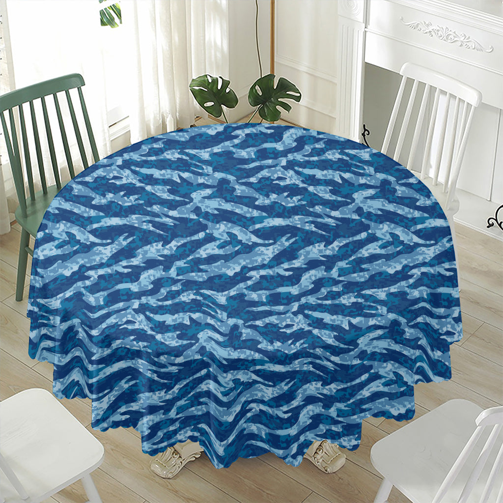 Navy Tiger Stripe Camo Pattern Print Waterproof Round Tablecloth ...