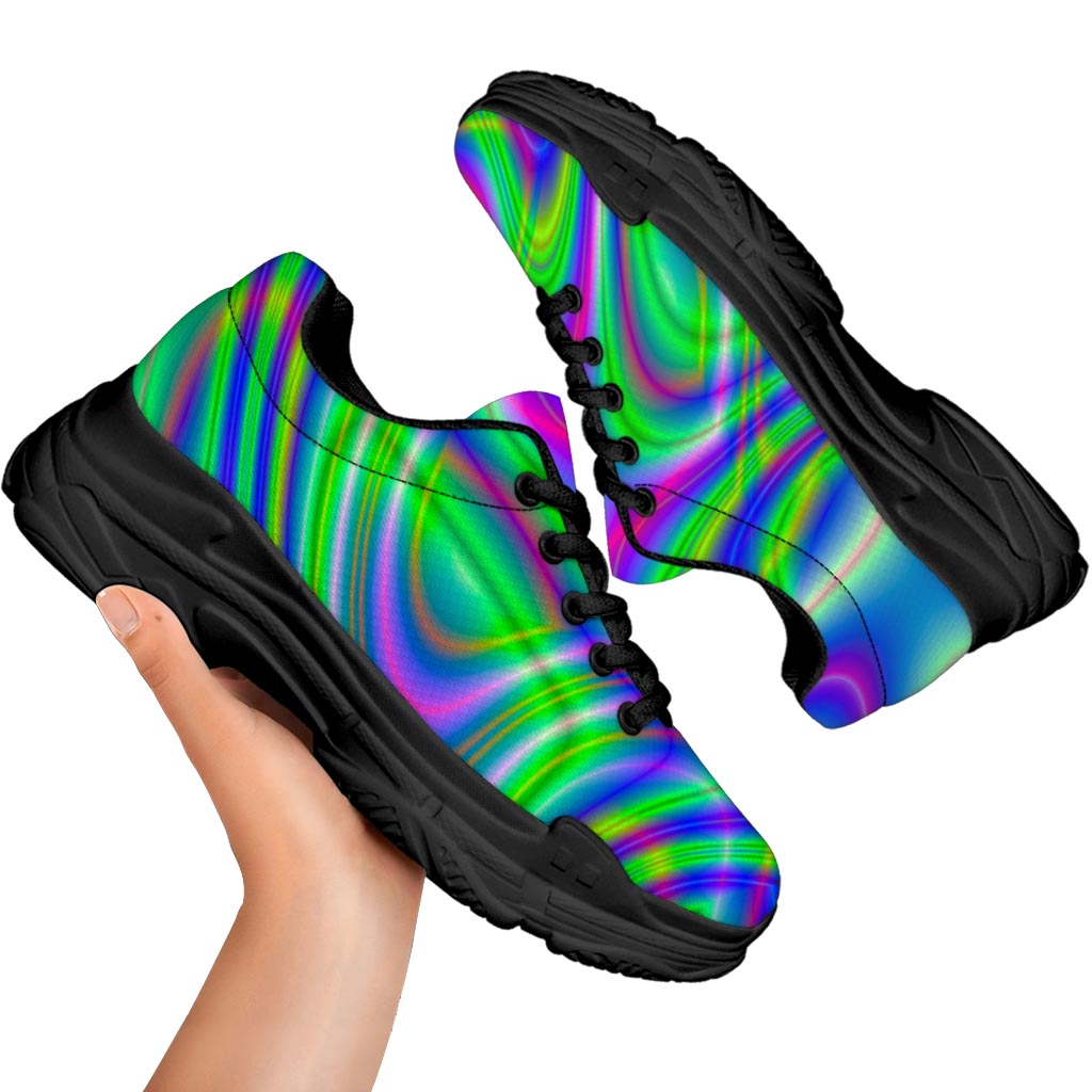 Neon Green Psychedelic Trippy Print Black Chunky Shoes – GearFrost