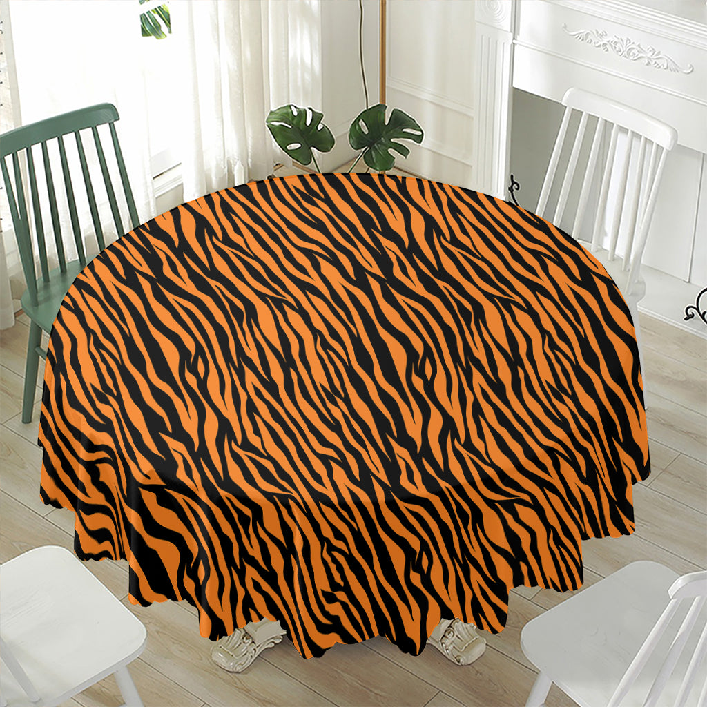 Orange And Black Tiger Stripe Print Waterproof Round Tablecloth – GearFrost