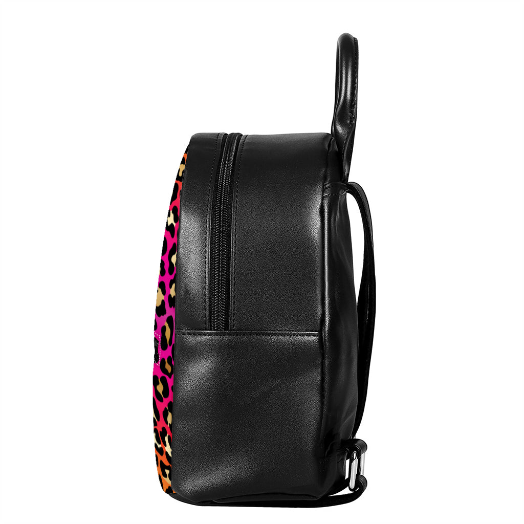 Orange And Purple Leopard Print Leather Backpack – GearFrost