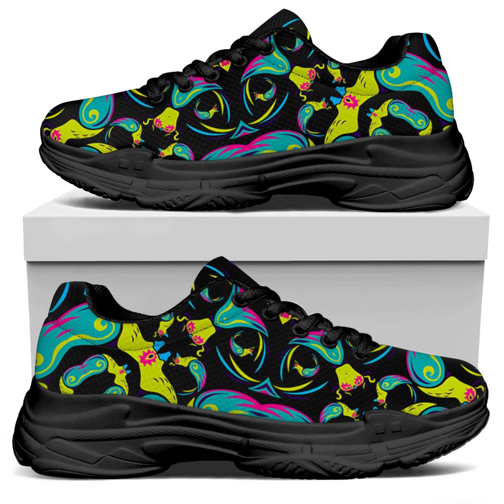 Ornament Psychedelic Trippy Print Black Chunky Shoes – GearFrost