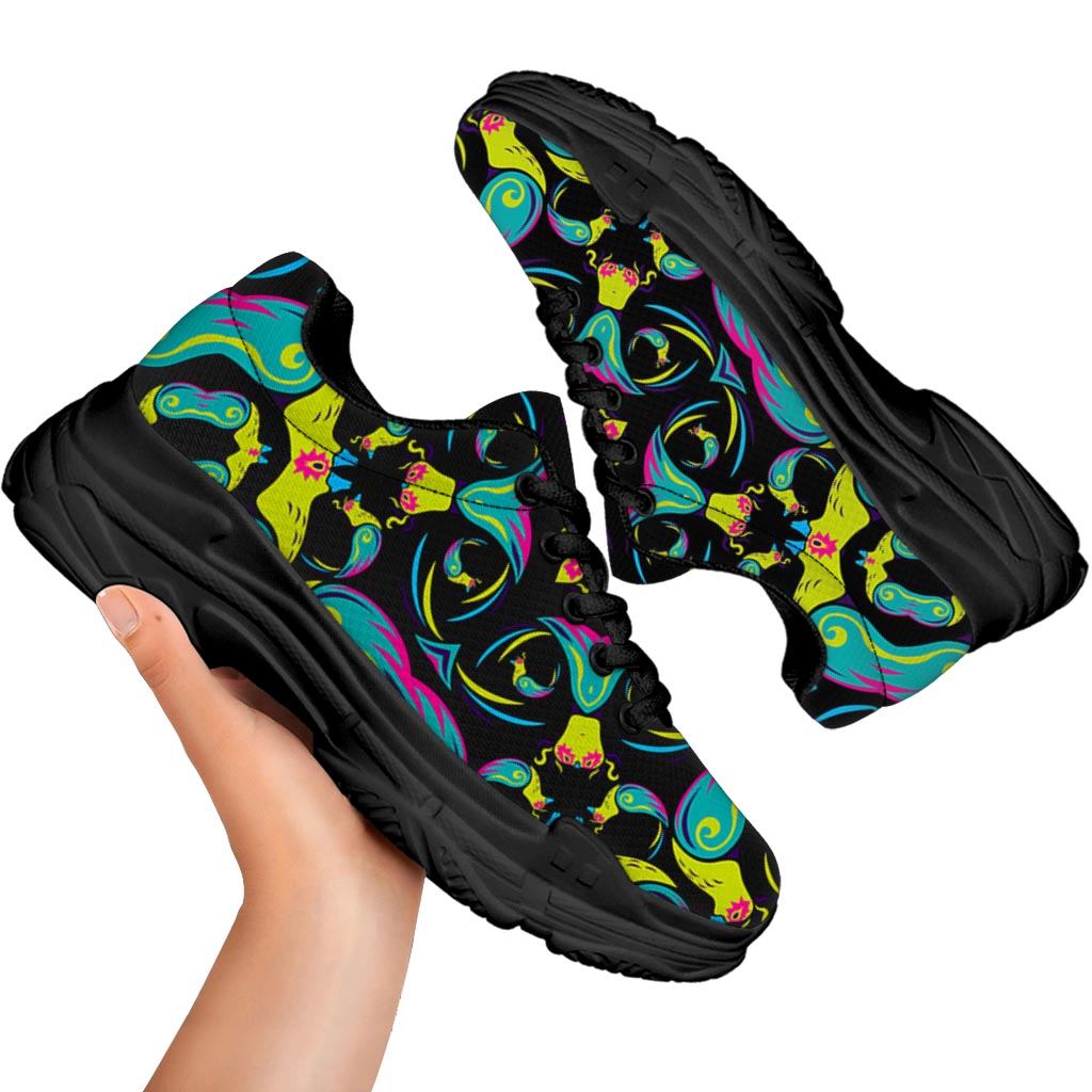 Ornament Psychedelic Trippy Print Black Chunky Shoes – GearFrost