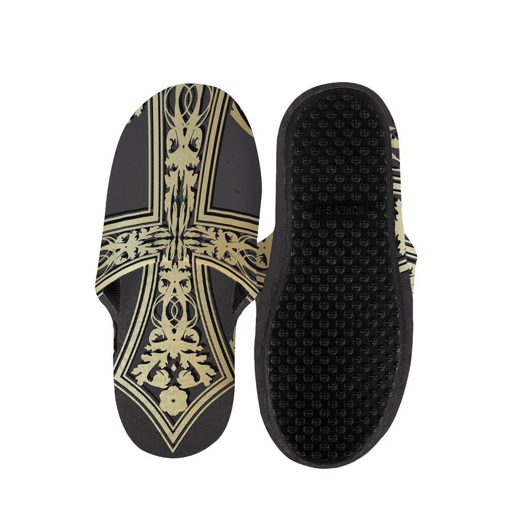 Ornamental Golden Cross Print Slippers – GearFrost