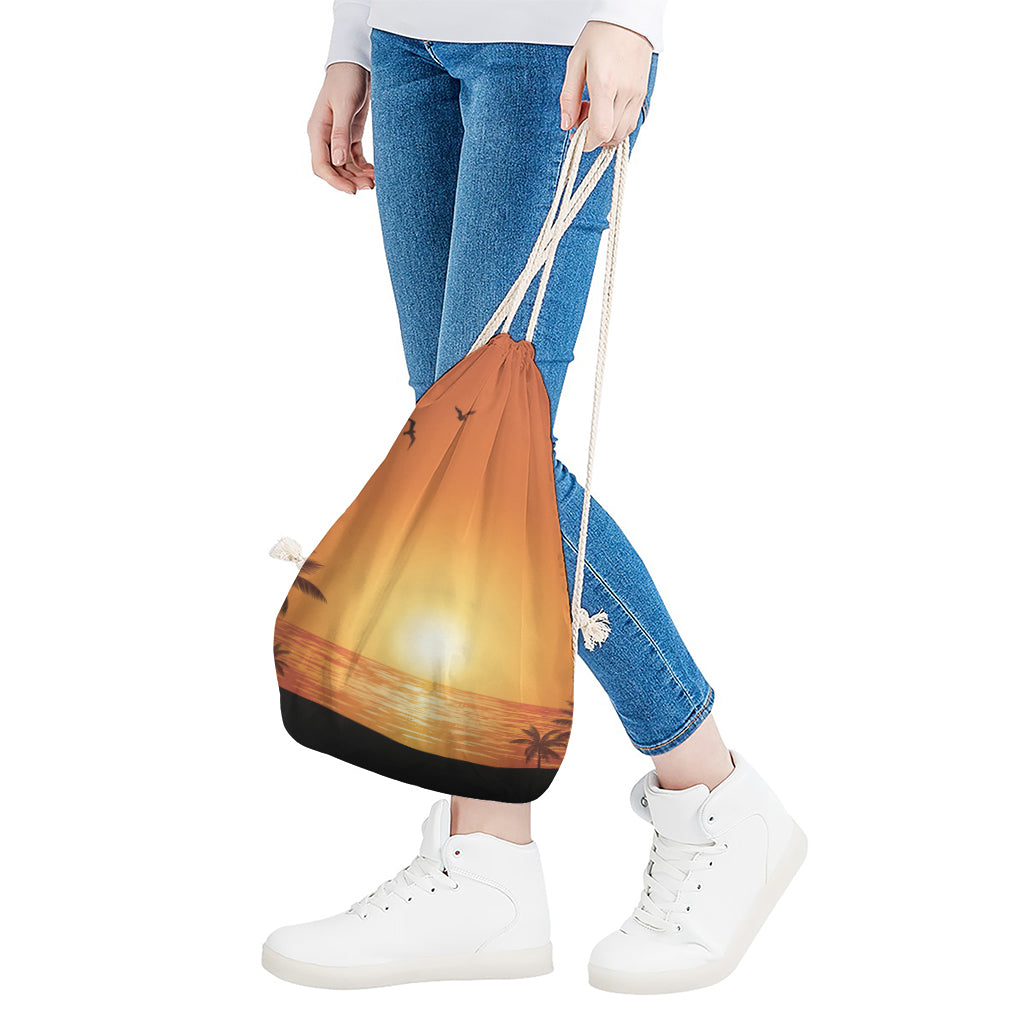 Palm Tree Beach Sunset Print Drawstring Bag – GearFrost