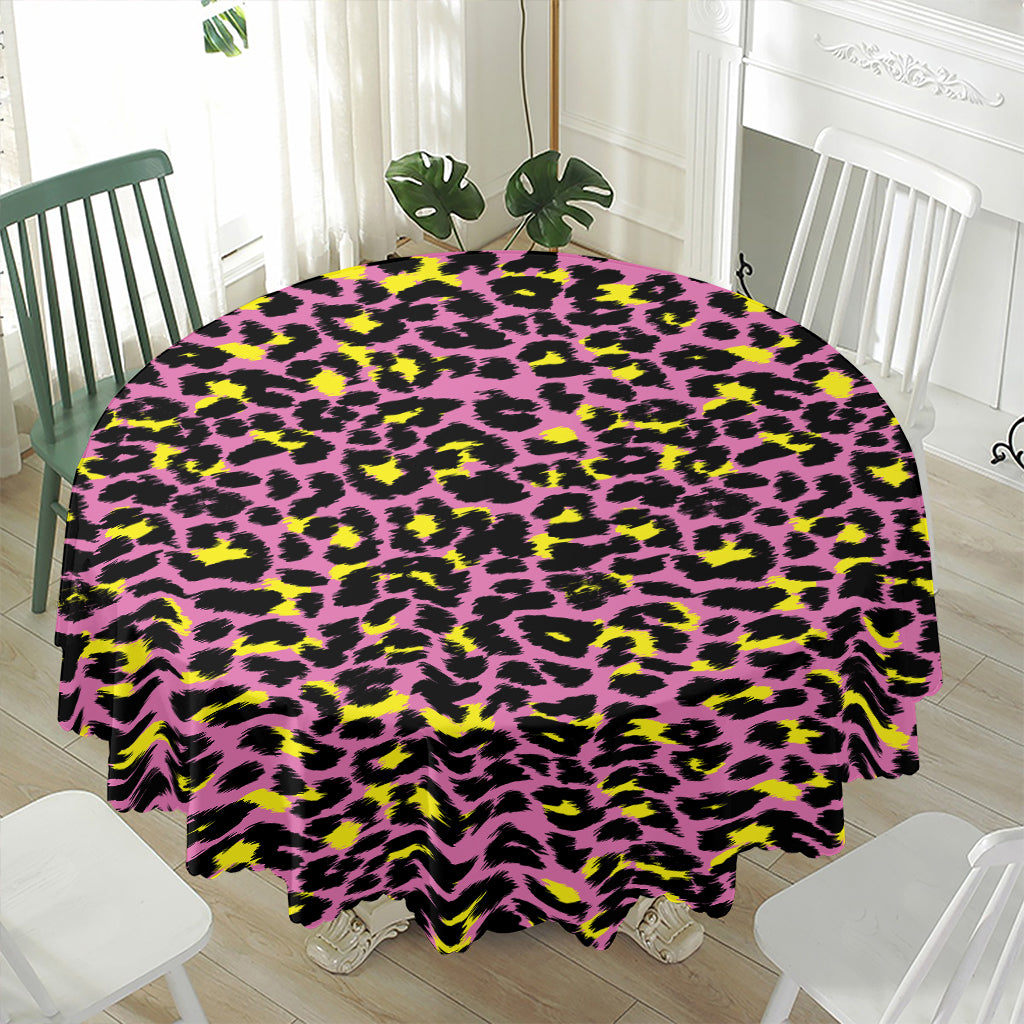 Pink And Yellow Leopard Print Waterproof Round Tablecloth – GearFrost