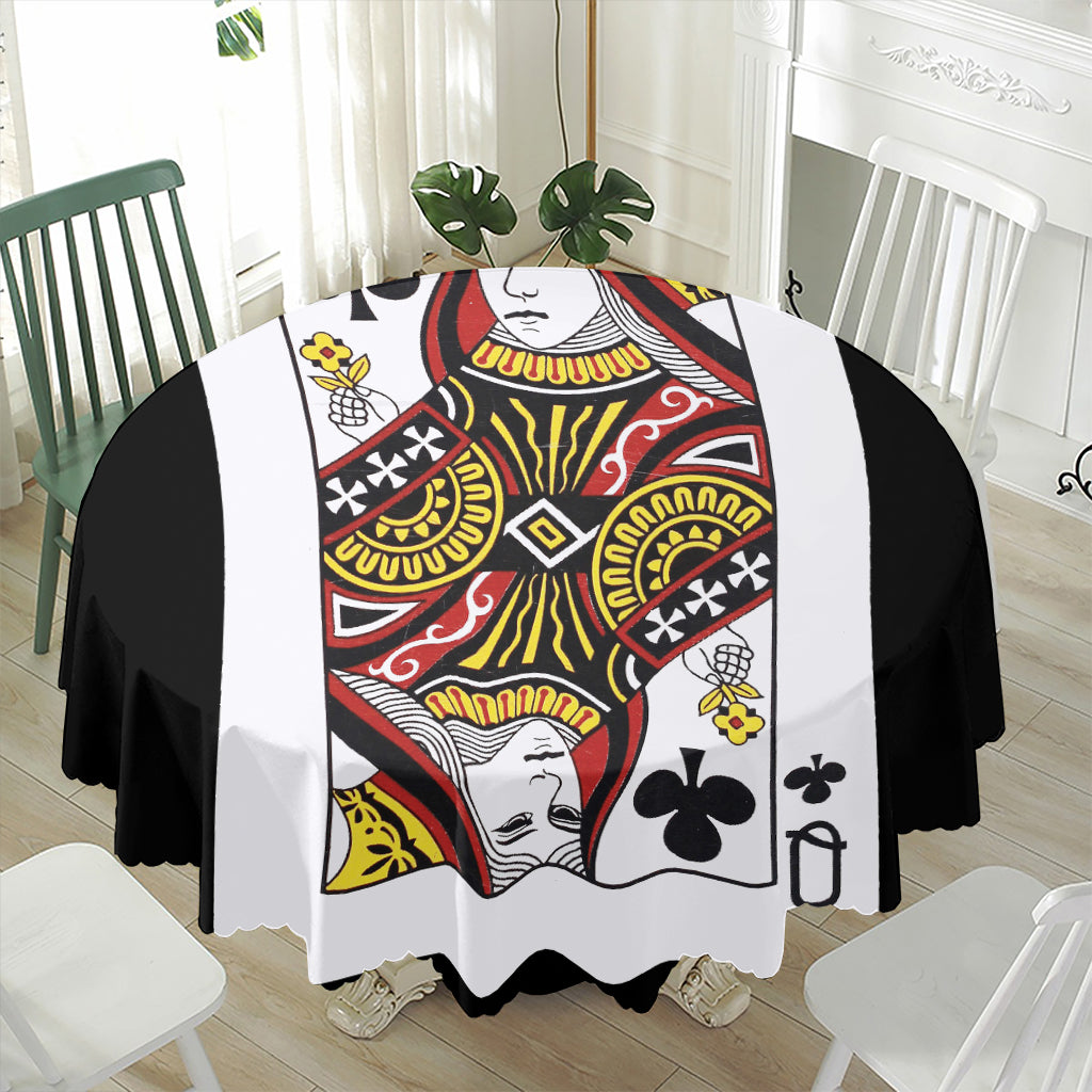 Queen Of Clubs Playing Card Print Waterproof Round Tablecloth – GearFrost