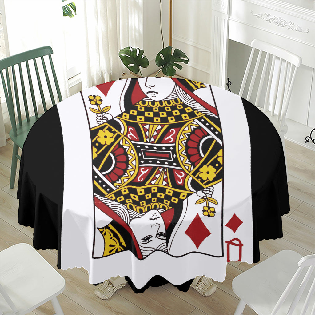 Queen Of Diamonds Playing Card Print Waterproof Round Tablecloth ...
