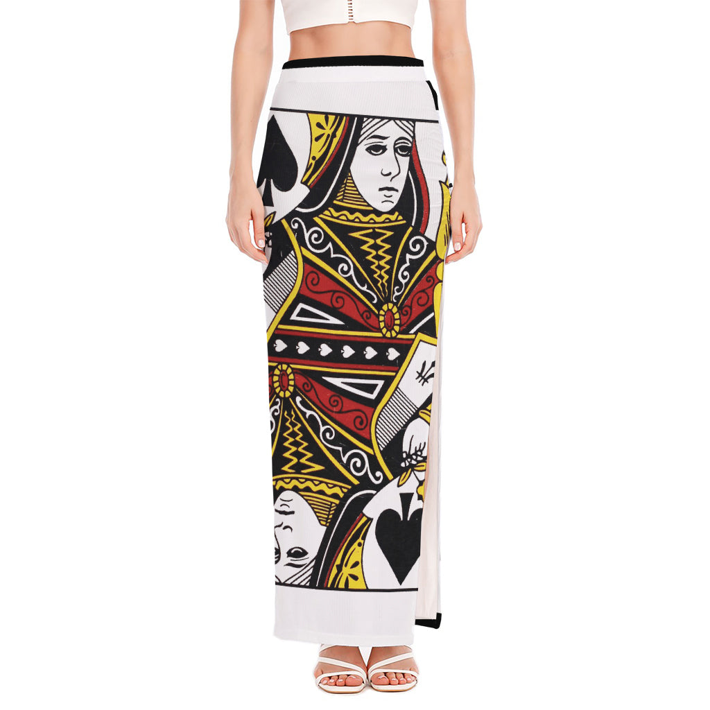 Queen Of Spades Playing Card Print High Slit Maxi Skirt – GearFrost