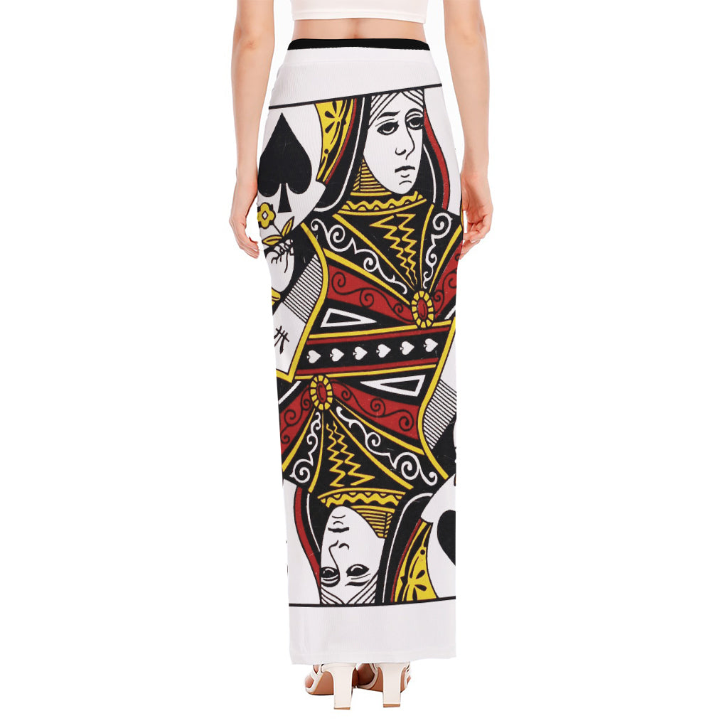 Queen Of Spades Playing Card Print High Slit Maxi Skirt – GearFrost