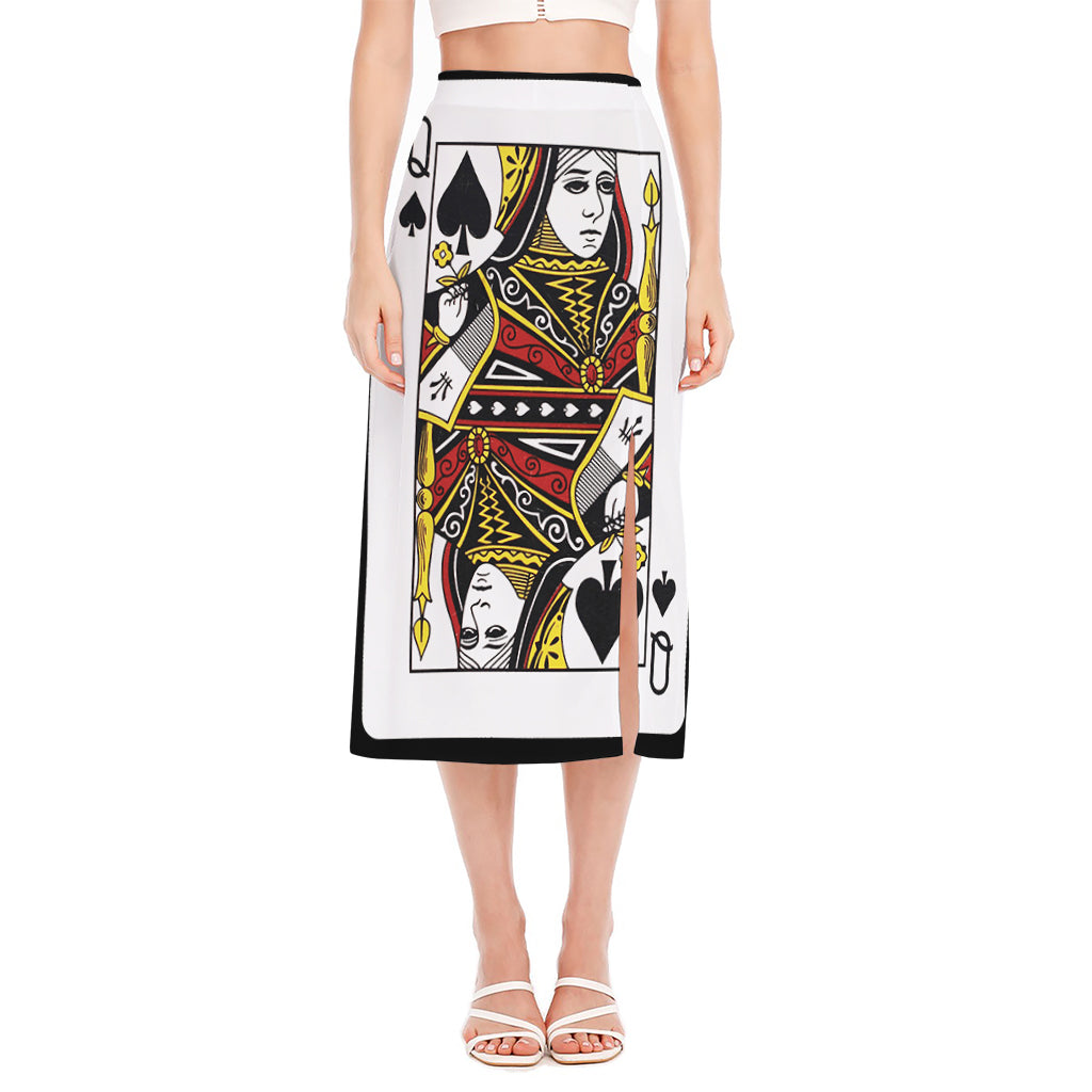 Queen Of Spades Playing Card Print Side Slit Midi Skirt – GearFrost