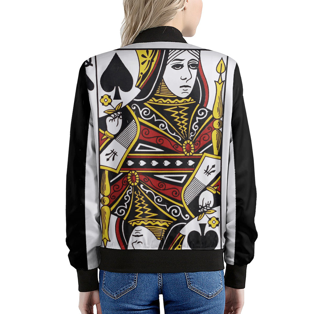 Queen Of Spades Playing Card Print Women's Bomber Jacket – GearFrost