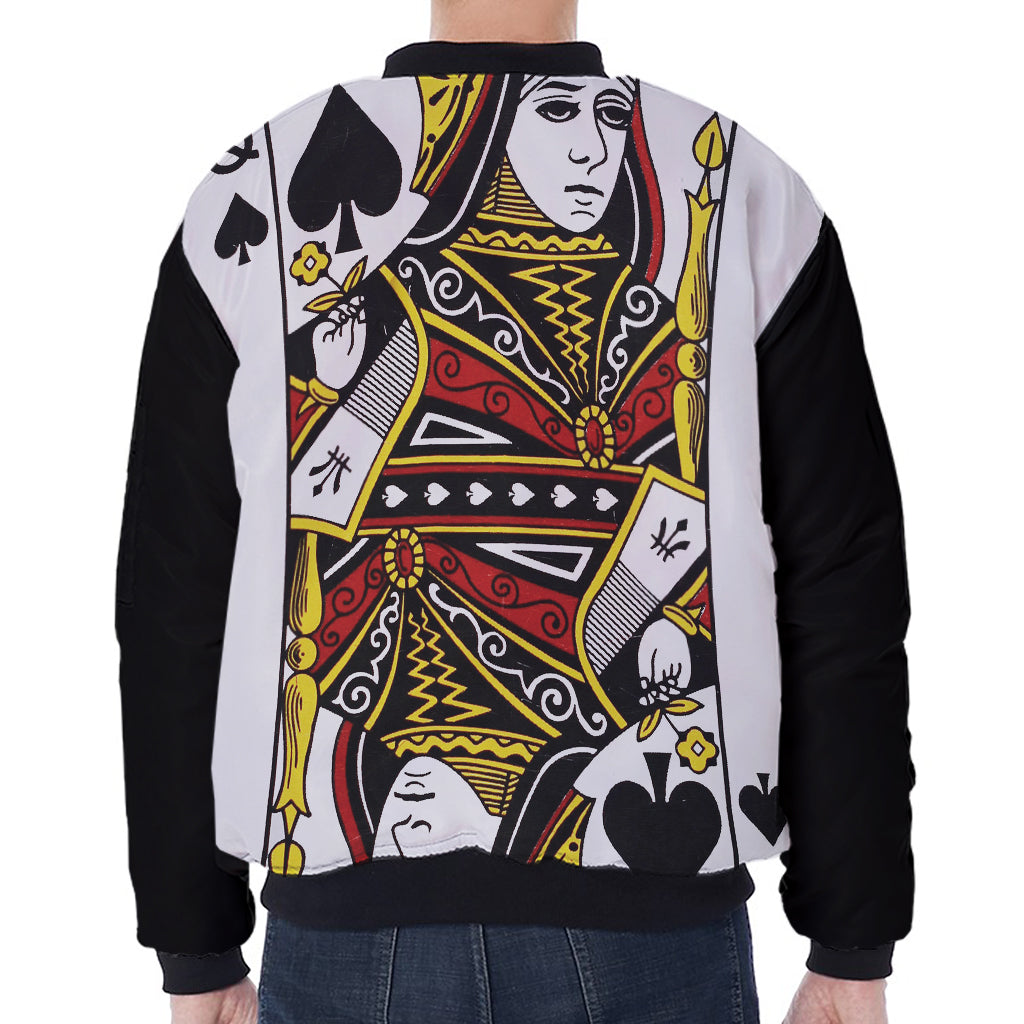 Queen Of Spades Playing Card Print Zip Sleeve Bomber Jacket – GearFrost