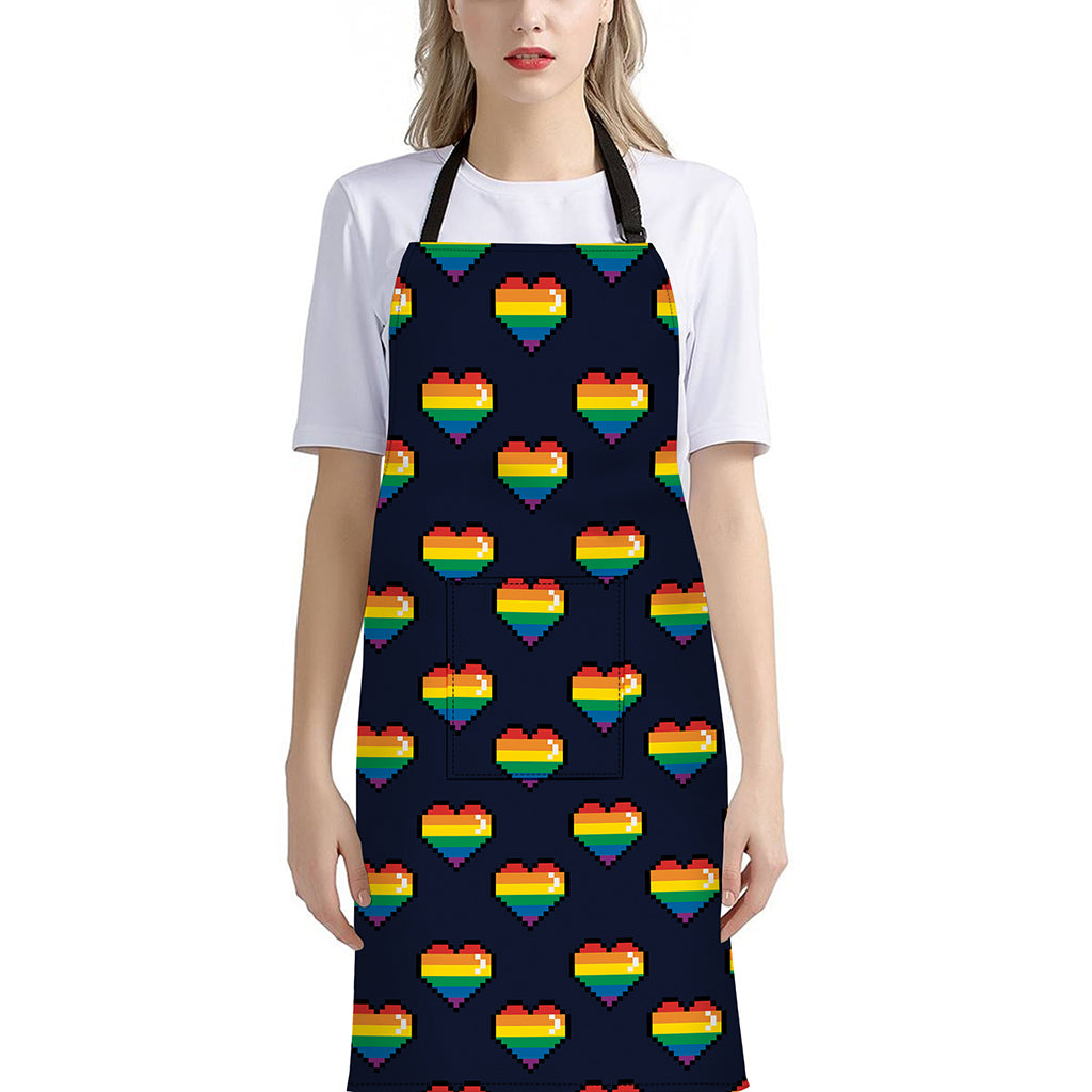 Rainbow Pixel 8-Bit LGBT Pride Heart Bib Apron With Pocket – GearFrost