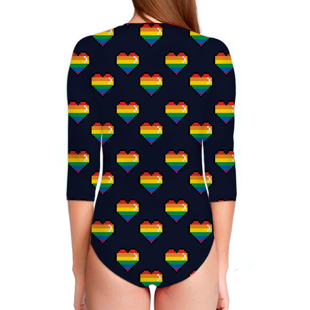 Rainbow Pixel 8-Bit LGBT Pride Heart Long Sleeve Swimsuit – GearFrost