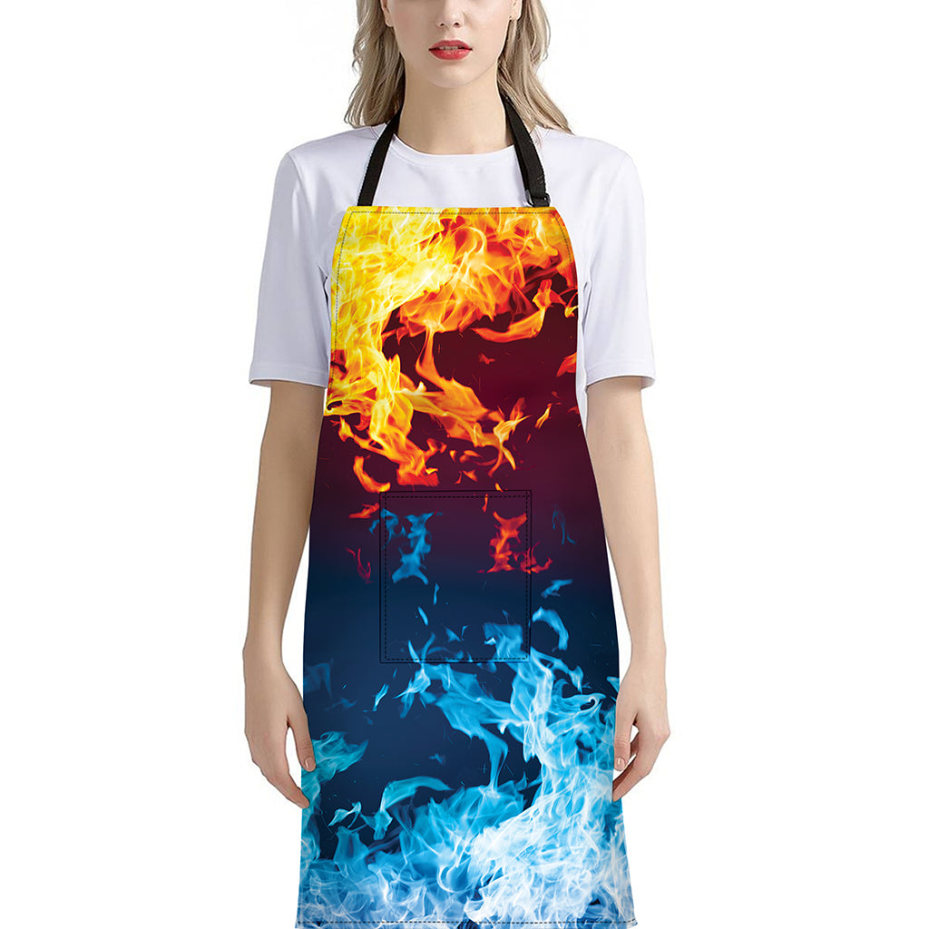 Red And Blue Fire Print Bib Apron With Pocket – GearFrost