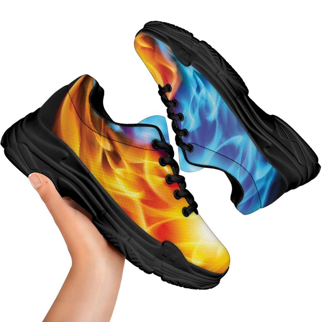 Red And Blue Fire Yin Yang Print Black Chunky Shoes – GearFrost