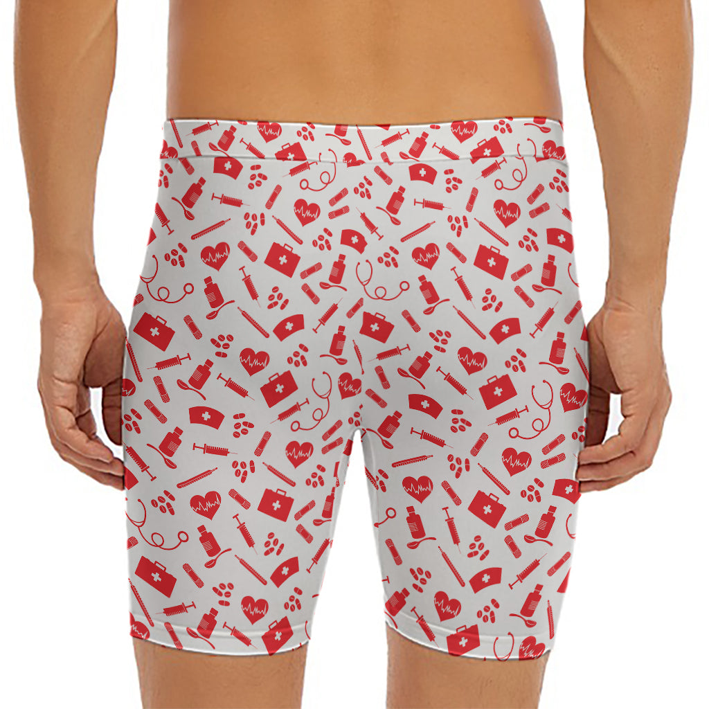 Red And White Nurse Pattern Print Men's Long Boxer Briefs – GearFrost