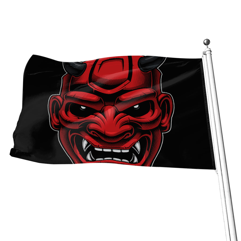 Red Japanese Demon Mask Print Flag – GearFrost